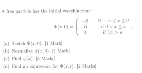 Solved A Free Particle Has The Initial Wave Function Psi X Chegg