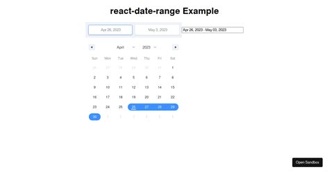 React Date Range Input Box Codesandbox