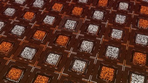 Rows Of Square Shaped Qr Codes With Moving Electrical Impulses On Orange Background Animation