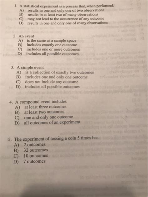 Solved 1 A Statistical Experiment Is A Process That When