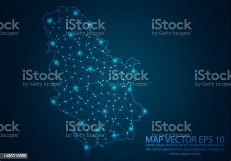 세르비아3d 메쉬 다각형 네트워크 라인 디자인 구체 점 및 구조의지도와 어두운 배경에 추상적 인 매쉬 선과 포인트 스케일 벡터