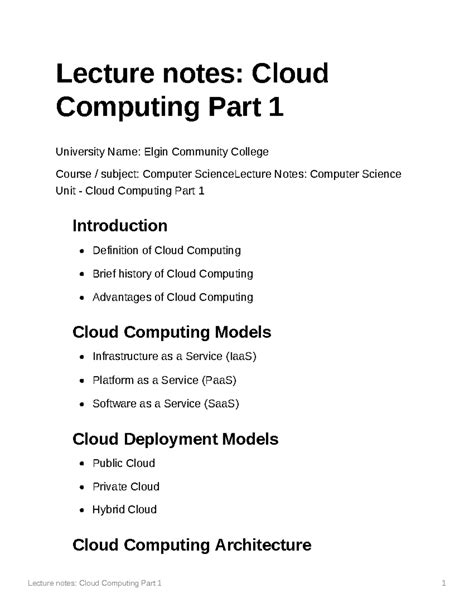 Lecture Notes Cloud Computing Part 1 Lecture Notes Cloud Computing Part 1 University Name