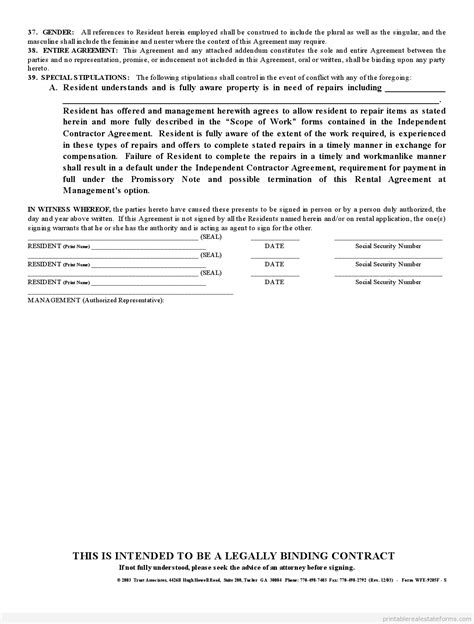 Free Printable Standard Rental Agreement Form Sample