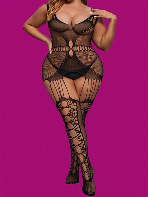Plus Size Women Sexy Lingerie Sheer High Stretch One Piece Bodystocking