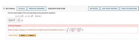 solved find the exact length of the curve described by the