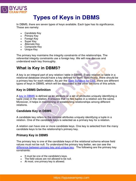 Types Of Keys In Dbms Gate Notes 90 Pdf