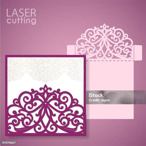 다이 레이저 컷 결혼식 초대장 카드 템플릿 벡터 추상 적인 장식과 결혼식 초대장 또는 인사말 봉투 카드를 엽니다 인사말 카드 초대장 메뉴에 적합합니다 0명에 대한 스톡 벡터