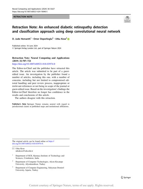Retraction Note An Enhanced Diabetic Retinopathy Detection And Classification Approach Using