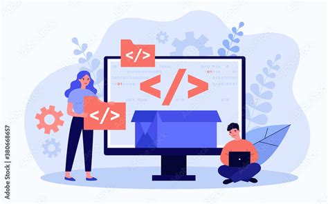 Tiny Programmers Programming Website For Internet Platform Flat Vector Illustration Cartoon