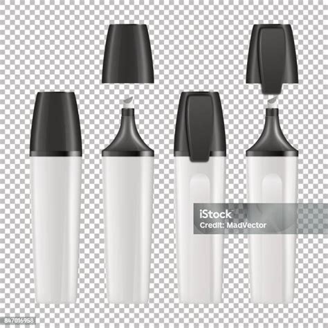 현실적인 폐쇄 하 고 열린 흰색 빈 형광펜 펜 아이콘 설정 투명 한 배경에 고립의 근접 촬영 브랜딩 이랑 텍스트 표시자의 서식