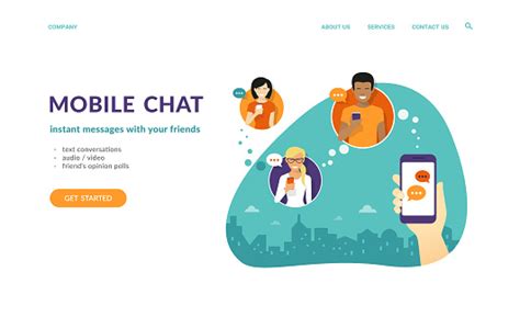 인간의 손을 잡고 스마트폰 메시지 보내기 모바일 메신저 응용 프로그램을 통해 친구에 게 Brand Name Online Messaging Platform에 대한 스톡 벡터