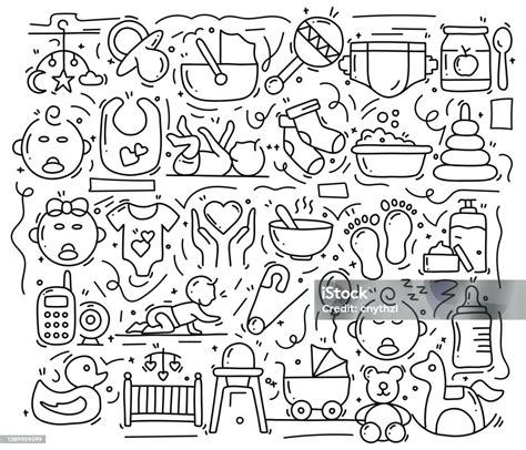 아기와 모성 관련 개체 및 요소 손으로 그린 벡터 낙서 일러스트 레이션 컬렉션 손으로 그린 패턴 디자인 상징에 대한 스톡 벡터 아트 및 기타 이미지 Istock