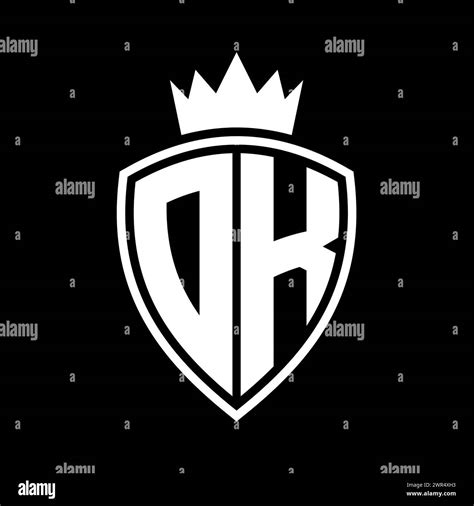 Dk Letter Bold Monogram With Shield And Crown Outline Shape With Black And White Color Design