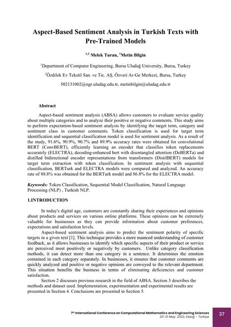 Pdf Aspect Based Sentiment Analysis In Turkish Texts With Pre Trained