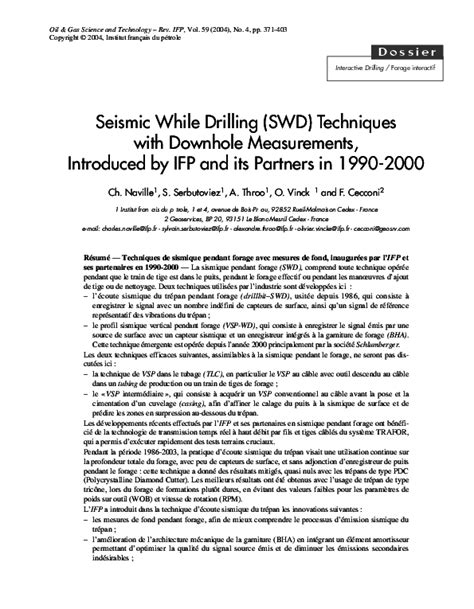 Pdf Seismic While Drilling Swd Techniques With Downhole