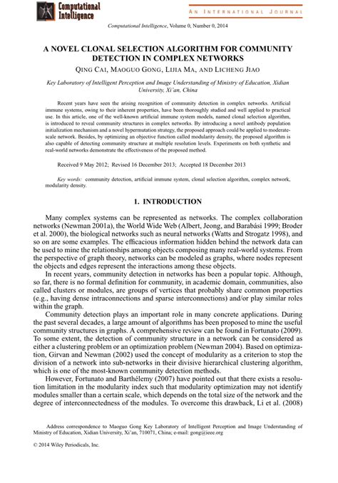 pdf a novel clonal selection algorithm for community detection in