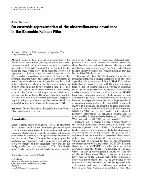 Pdf On Ensemble Representation Of The Observation Error Covariance In