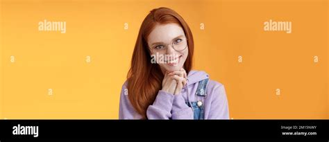 Flirty Young Clingy Girlfriend Redhead Girl Trying Learn Flirt Making Creepy Lovely Smile Lean