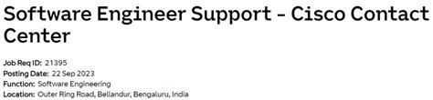 Dm Your Resume If Interested Software Engineer Support Cisco Contact Center Location Outer