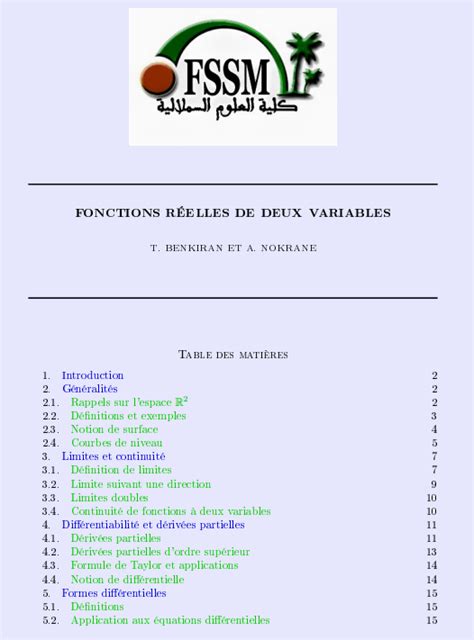 Cours Fonctions Réelles De Deux Variables Smc