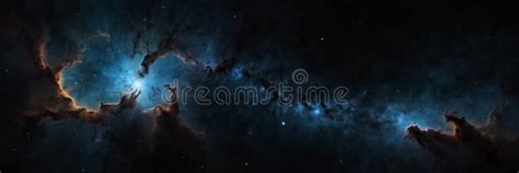 Nebula Galaxy On Black Empty Space Universe Void Panoramic Wide Angle