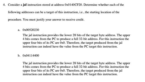 Solved Consider A Jal Instruction Stored At Address