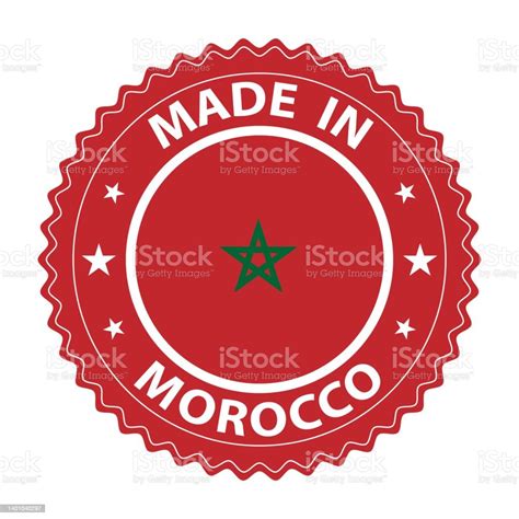 모로코 배지 벡터로 제작되었습니다 별과 국기가있는 스티커 흰색 배경에 고립 된 표지판 모로코에 대한 스톡 벡터 아트 및 기타
