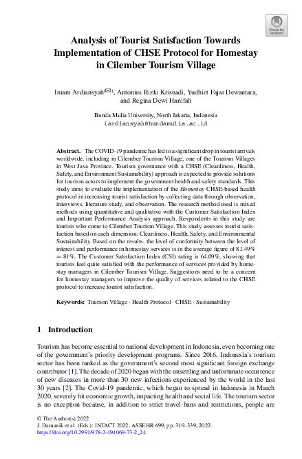 Pdf Analysis Of Tourist Satisfaction Towards Implementation Of Chse Protocol For Homestay In