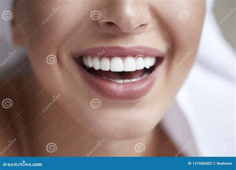 Healthy White Smile Close Up Beauty Woman With Perfect Smile Lips And