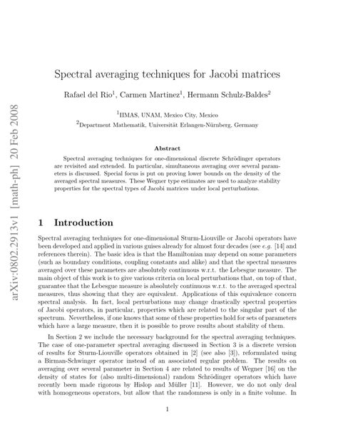 PDF Spectral Averaging Techniques For Jacobi Matrices
