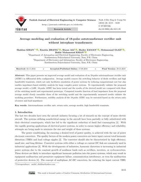 Pdf Average Modeling And Evaluation Of 18 Pulse Autotransformer Rectifier Unit Without