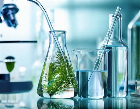 Clear Water In Glass Flask And Bottle With Natural Green Ostaske In