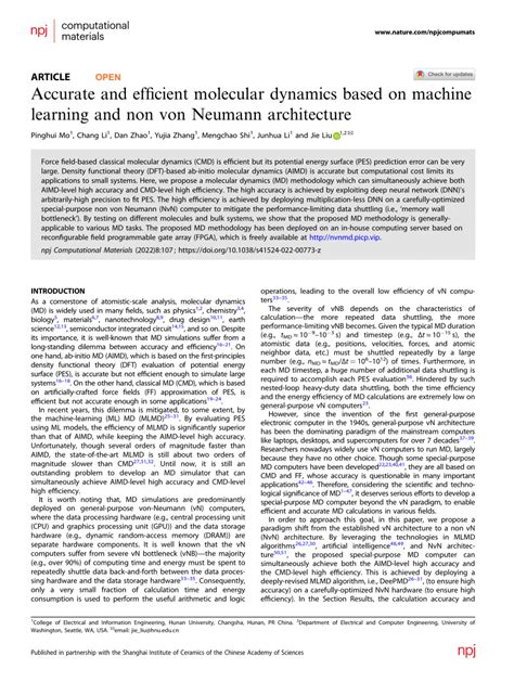 Pdf Accurate And Efficient Molecular Dynamics Based On Machine Learning And Non Von Neumann