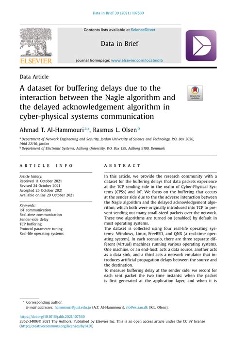 PDF A Dataset For Buffering Delays Due To The Interaction Between The Nagle Algorithm And The