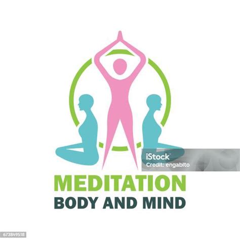 귀하의 슬로건에 대 한 텍스트 공간 요가 몸과 마음 명상 아이콘 슬로건 벡터 일러스트 레이 션 건강한 생활방식에 대한 스톡 벡터