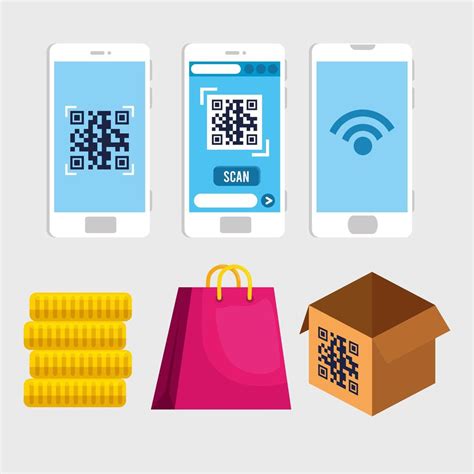Qr Code Inside Smartphones Coins Bag And Box Vector Design 4626790 Vector Art At Vecteezy