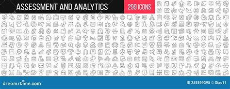 Assessment And Analytics Linear Icons Collection Big Set Of 299 Thin Line Icons In Black Stock