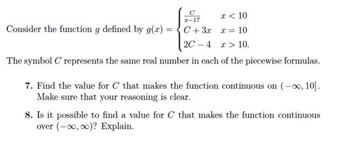 Solved Consider The Function G Defined By G X C X X