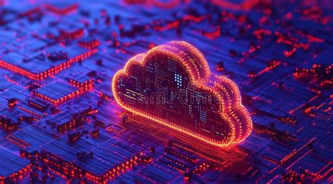Digital Cloud Storage Technology Illustration With Vibrant Circuits And Glowing Elements Stock