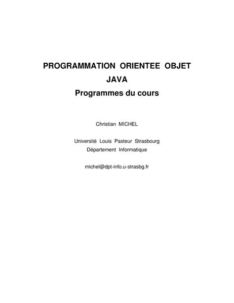 Cours POO Java Resume Merciii PROGRAMMATION ORIENTEE OBJET JAVA Programmes Du Cours Studocu