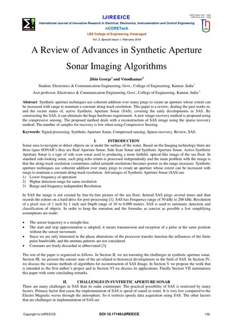 Pdf A Review Of Advances In Synthetic Aperture Sonar Imaging Algorithms