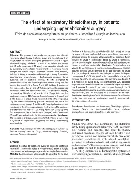 Pdf The Effect Of Respiratory Kinesiotherapy In Patients Undergoing Upper Abdominal Surgery