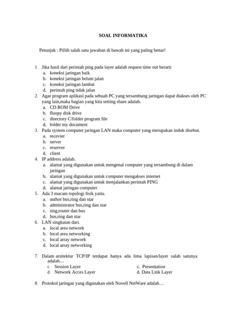 Soal Informatika Jaringan Komputer Pdf