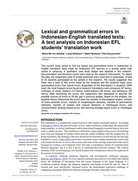 Pdf Lexical And Grammatical Errors Analysis On Indonesian English