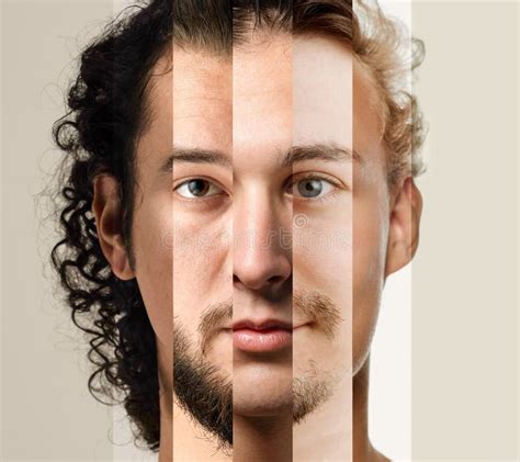 Collage Multicultural Male Portrait Merging Various Facial Features