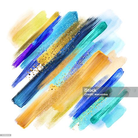 흰색 수채화 붓 창조적인 그림 노란색 예술 팔레트 골드 반짝이 Boho 패션 복잡 한 민족 배경 지저분한 얼룩에 고립 된 추상 페인트 얼룩 때리기에 대한 스톡 사진 및 기타