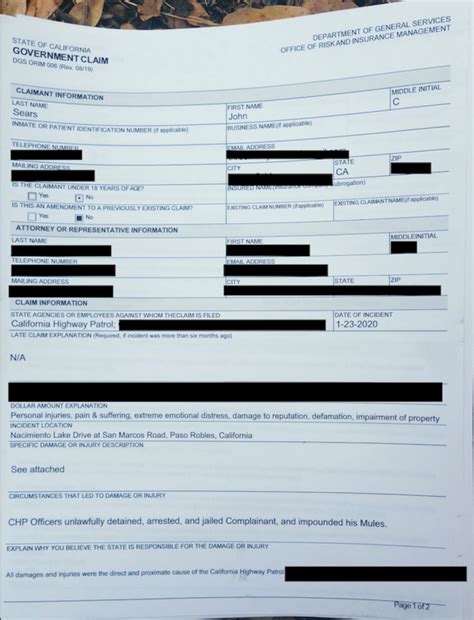 State Of California Government Claim Form Page 1 3mulescom