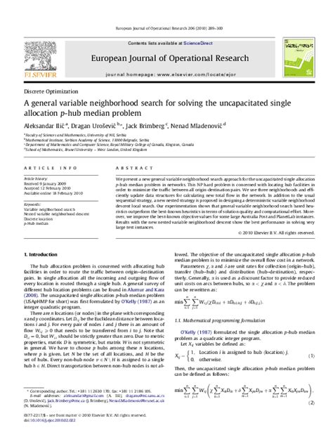 Pdf A General Variable Neighborhood Search For Solving The