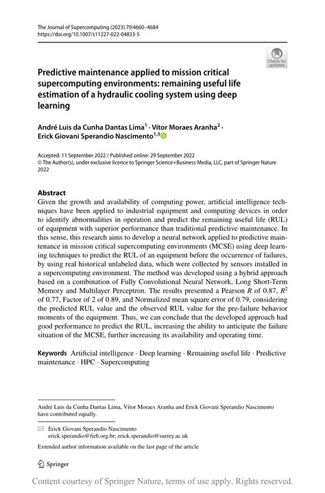 Predictive Maintenance Applied To Mission Critical Supercomputing Environments Remaining Useful