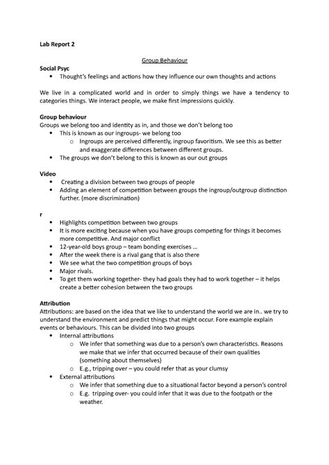 Lab 6 Group Behaviour Lab Report 2 Group Behaviour Social Psyc Thoughts Feelings And Actions